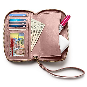 Claasico Women's Slim Wristlet Wallet | RFID Block, 6 Credit Card, Money & Receipt Organizer