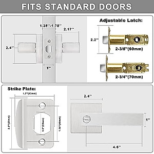 6 Pack Square Door Lever Privacy Door Lock Handleset, Keyless Lockset Door Knobs Interior Door Knobs Storage Room Bathroom Set Reversible Keyless Flat Levers in Satin Nickel