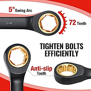 WORKPRO 9-Piece Anti-Slip Ratcheting Combination Wrench Set, SAE 1/4"-3/4", 72-Tooth, Cr-V Constructed, Black Ratchet Wrenches Set with Roll Up Pouch