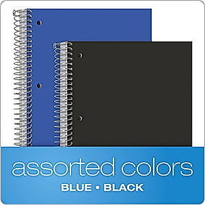 Oxford Spiral Notebooks, 5-Subject, Wide Ruled Paper, Durable Plastic Cover, 200 Sheets, 5 Divider Pockets, 2 Per Pack (10387), Assorted