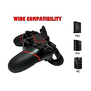 Wintek Inone PS-4 Wired Controller for PS-4/Pro/Slim/PC/Laptop, USB Plug Gamepad Joystick with Dual Vibration and Anti-Slip Grip, Professional USB PS-4 Wired Gamepad（Black & Red）