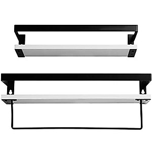 Y&ME YM Bathroom Floating Shelves for Wall, White Wall Storage Shelves with Towel Bar, Bathroom Shelf Over Toilet Storage Shelving Wall Mounted for Kitchen, Bathroom,Laundry Room Set of 2 (White)
