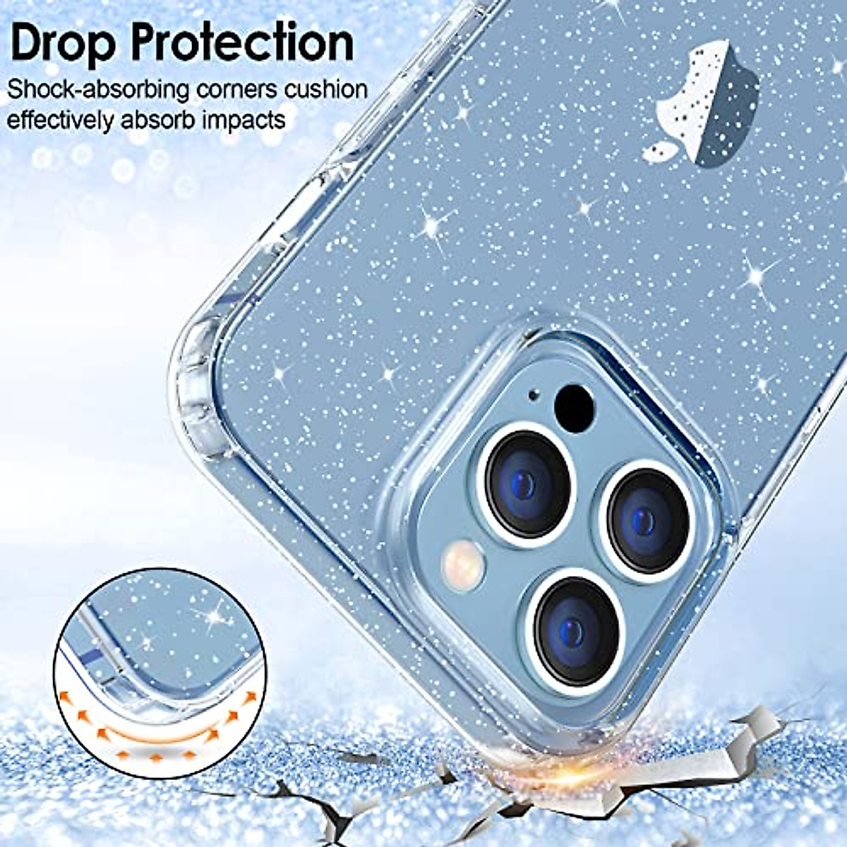 for iPhone 13 Pro Max Case Clear Glitter, Cute Girly Sparkly Bling Phone Case for Women Girls [Sparkle Design] Anti-Scratch Soft TPU Slim Fit Shockproof Protective Case Cover 6.7", Clear Glitter