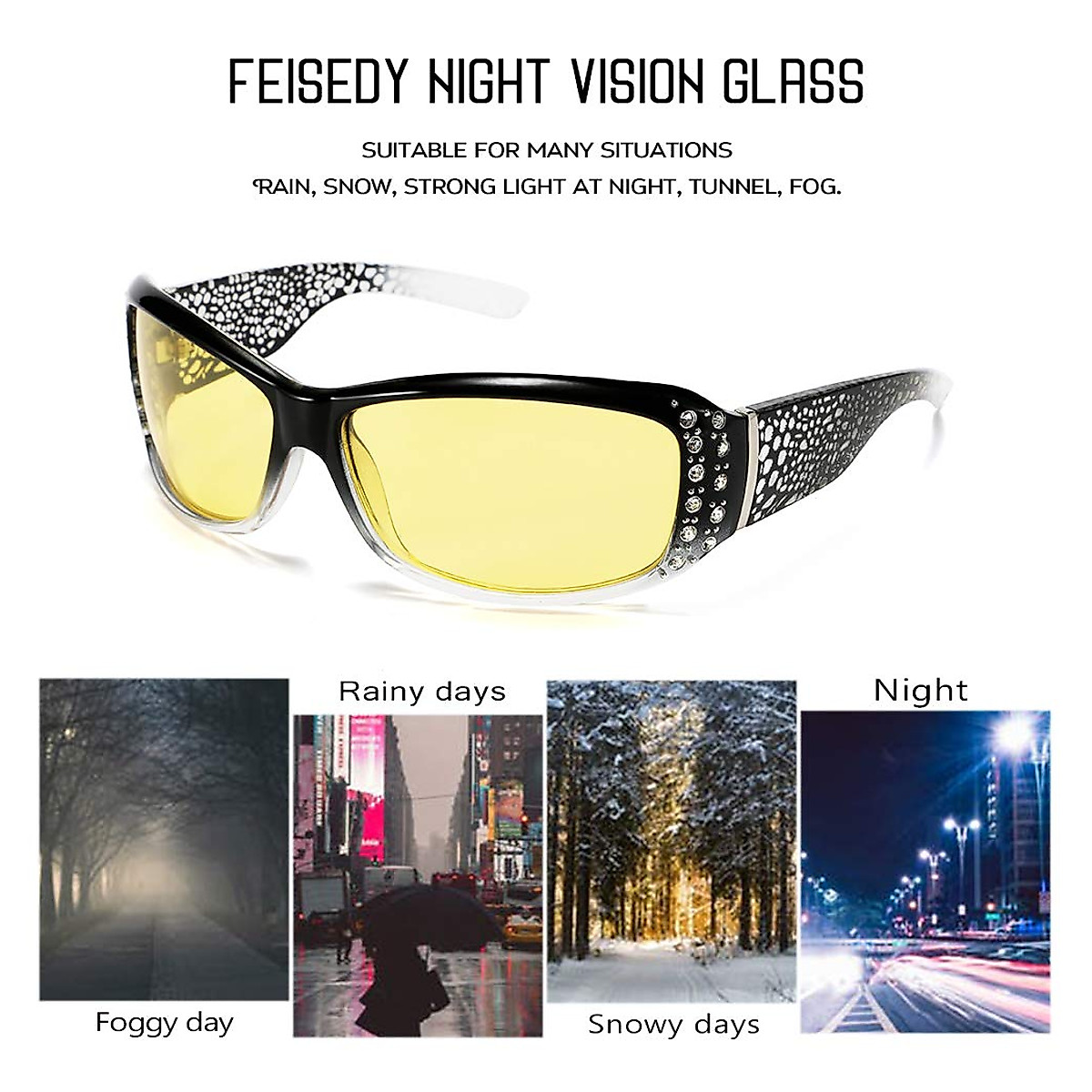 FEISEDY Women Yellow Sunglasses Wrap Around Anti Glare Driving Night Glasses B2547
