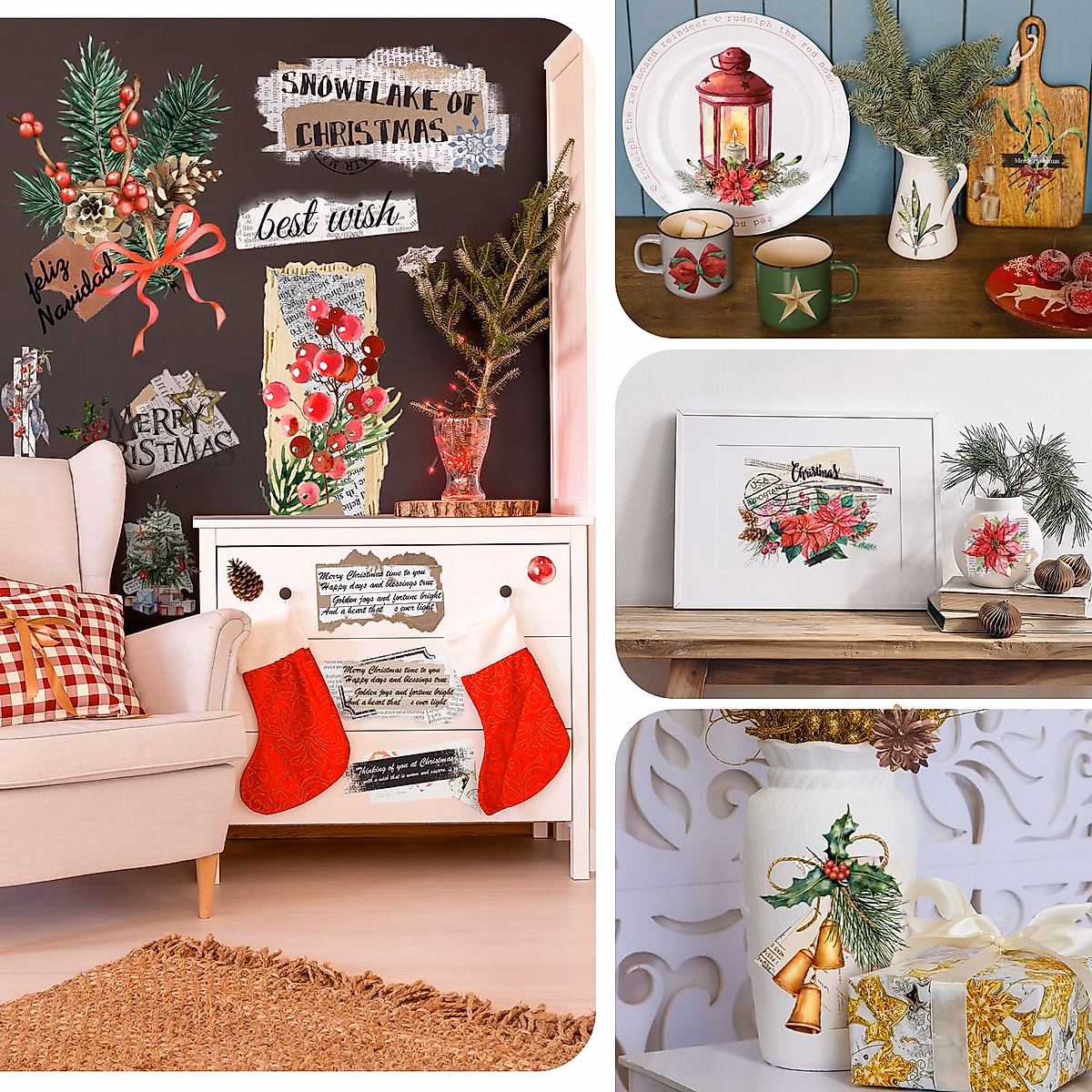 Lincia 10 Sheets Easter Day Rub on Transfers for Crafts and Furniture Bunny Rub on Transfers Stickers for Wood DIY Home Decals Craft 5.91 x 11.81(Fresh Style)(Floral Holiday)