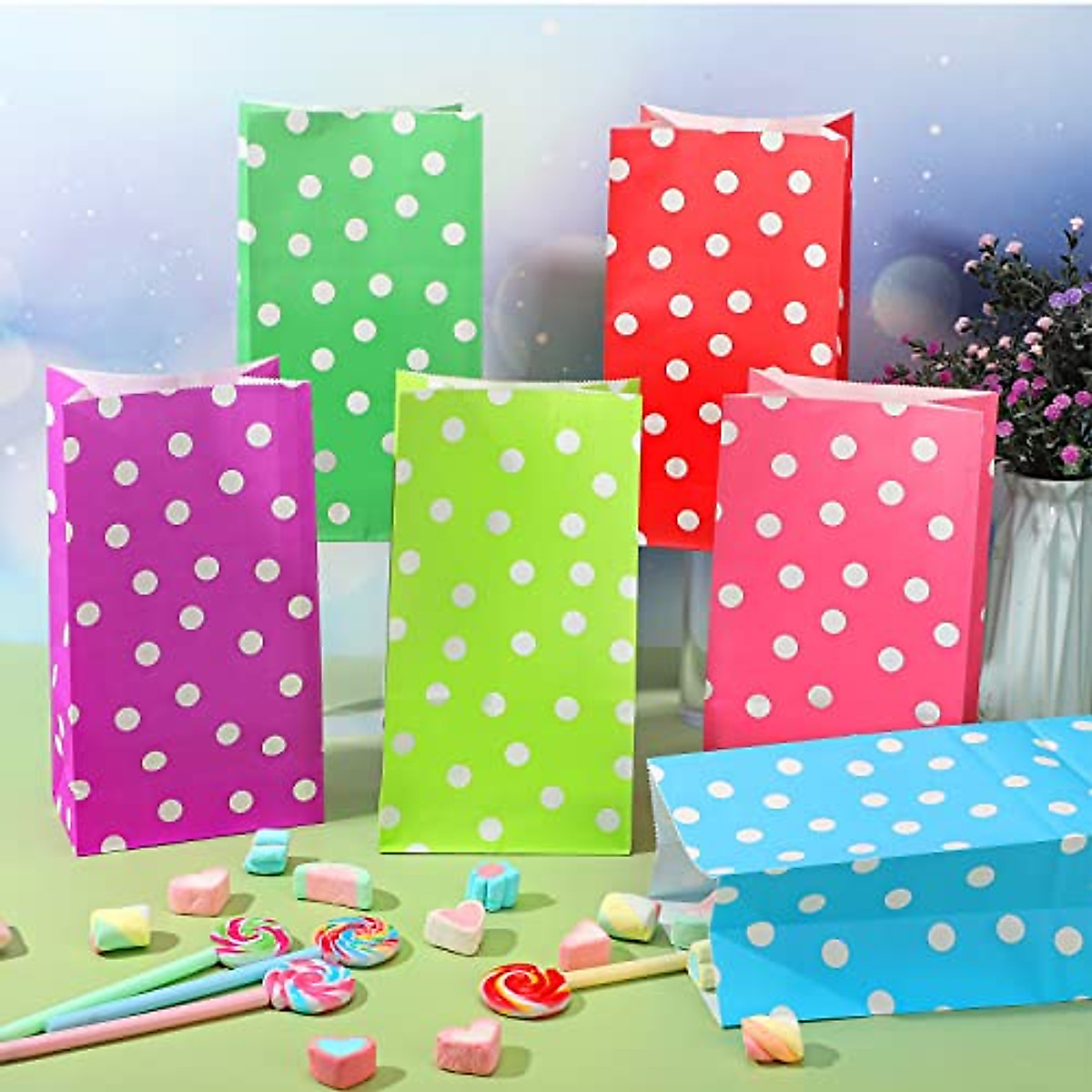 120 Pack Party Favor Bags Goodie Bags Dot Party Bags Polka Dot Paper Bags 12 Colors Treat Bags Paper Goody Bags Small Gift Bags for Kids Birthday Party Wedding Supplies, 5.1 x 3.1 x 9.4 Inch, Colorful