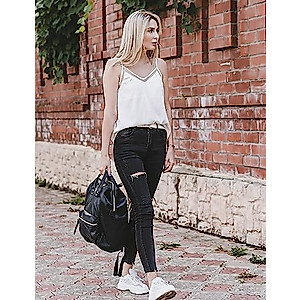 Kah&Kee Leather Backpack Diaper Bag with Laptop Compartment Travel School for Women Man (Black, Large)