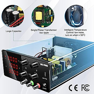 NICE-POWER DC Power Supply Variable: 30V 10A Adjustable Switching Regulated High Precision 4-Digits LED Display 5V/2A USB Port Output & Input Power Cord Bench Lab Power Supplies