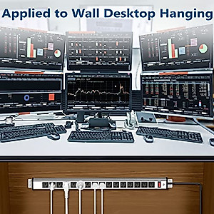 Metal 16 Outlet Power Strip, Extra Long Power Strip With10ft Cord, BTU Heavy Duty Power Strip Wall Mount, Garage Power Strip with Switch for Work Shop, Workbench Industrial Commercial Use (Silver)