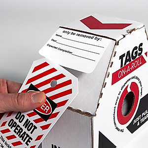 INCOM Manufacturing Lockout Tags On A Roll, Danger Do Not Operate, Heavy-Duty Polytag Stock, Waterproof And Tear-Resistant, Red/Black on White, 6.25 Inch X 3 Inch X 10 Mil Thickness, 100 pack, RT1000C