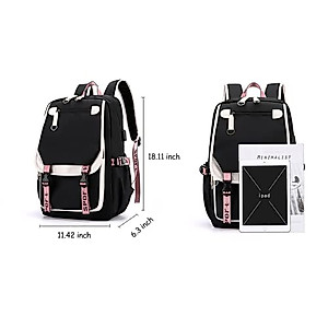 Kawaii Cute Girls Backpack University Students Bookbag Outdoor Daypack with USB Charge Port Travel Backpacks (Dark Green)