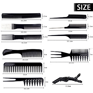 16Pack Styling Comb Set for Women:10Pcs Hair Stylists Styling Comb and 6Pcs Alligator Styling Sectioning Clips,Professional Hair Comb Set Great for All Hair Types,Can Meet Your Different Needs (Black)