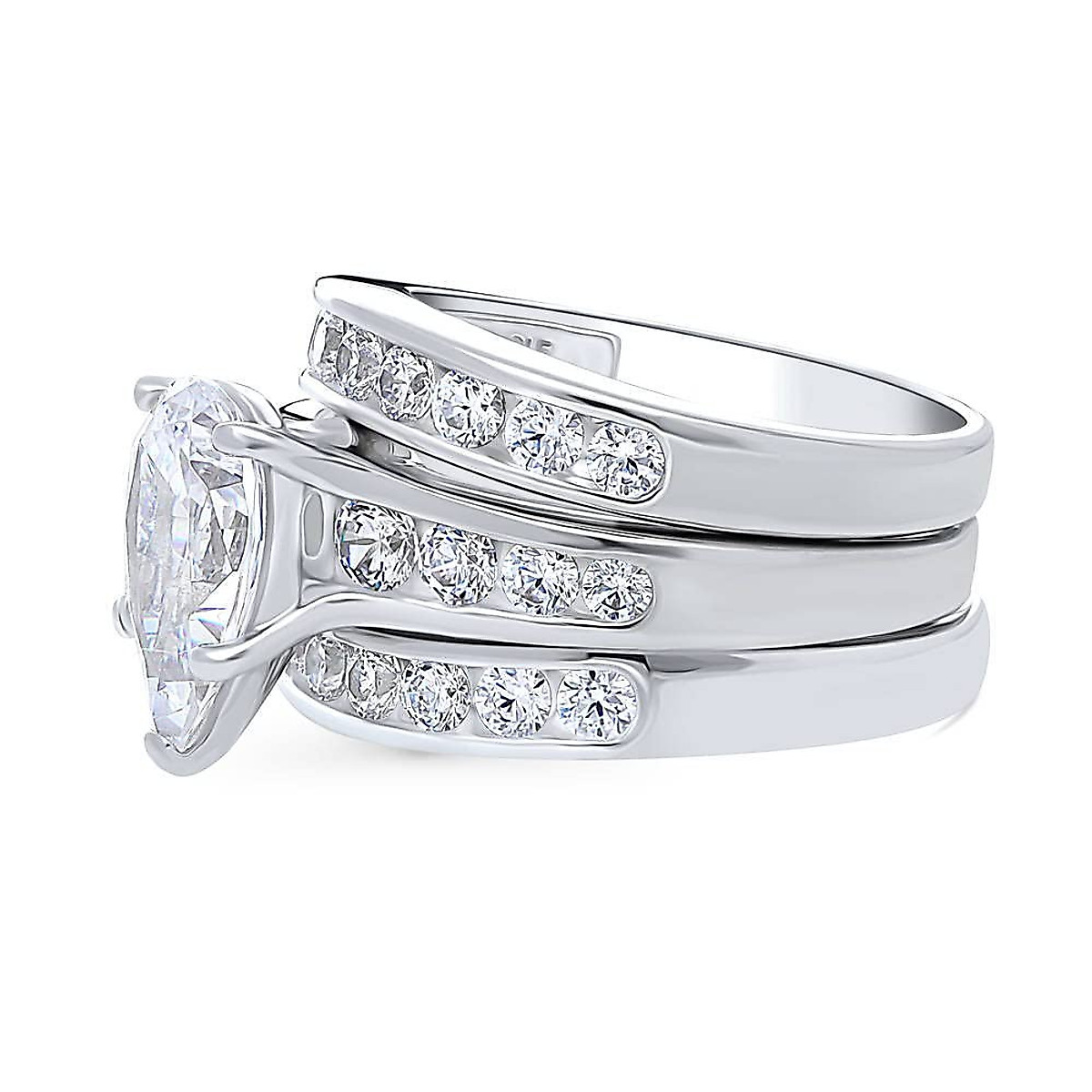 BERRICLE Sterling Silver Solitaire Wedding Engagement Rings 3 Carat Pear Cut Cubic Zirconia CZ Ring Set for Women, Rhodium Plated Size 5.5