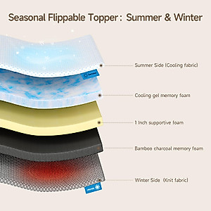 3 Inch Gel Bamboo Memory Foam Mattress Topper, Full Size, Reversible Cooling & Warm Bed Topper Washable Cover, Triple Layer Foam for Pain Relief, Medium Firm, CertiPUR-US Certified