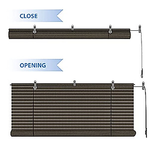 E&K Sunrise 5'W x 6'H Roll Up Shade Outdoor Hollow Out Roller Shade Blind Sun Shade for Patio Porch Backyard Gazebo Deck Pergola (Brown)