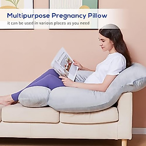 Sasttie Pregnancy Pillows for Sleeping, U Shaped Body Pillow Side Sleeper Pregnancy Must Haves, Maternity Pillow for Pregnant Women, Full Pregnant Pillow with Removable Velvet Cover, Grey