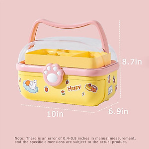 Cute Girls Hair Accessories Storage Organizer Box with Stickers, 3-Layers Plastic Hair Ties Holder Hair Clips Container Headbands Organizer Gift for Baby Girls, White+Pink (Without Accessories)