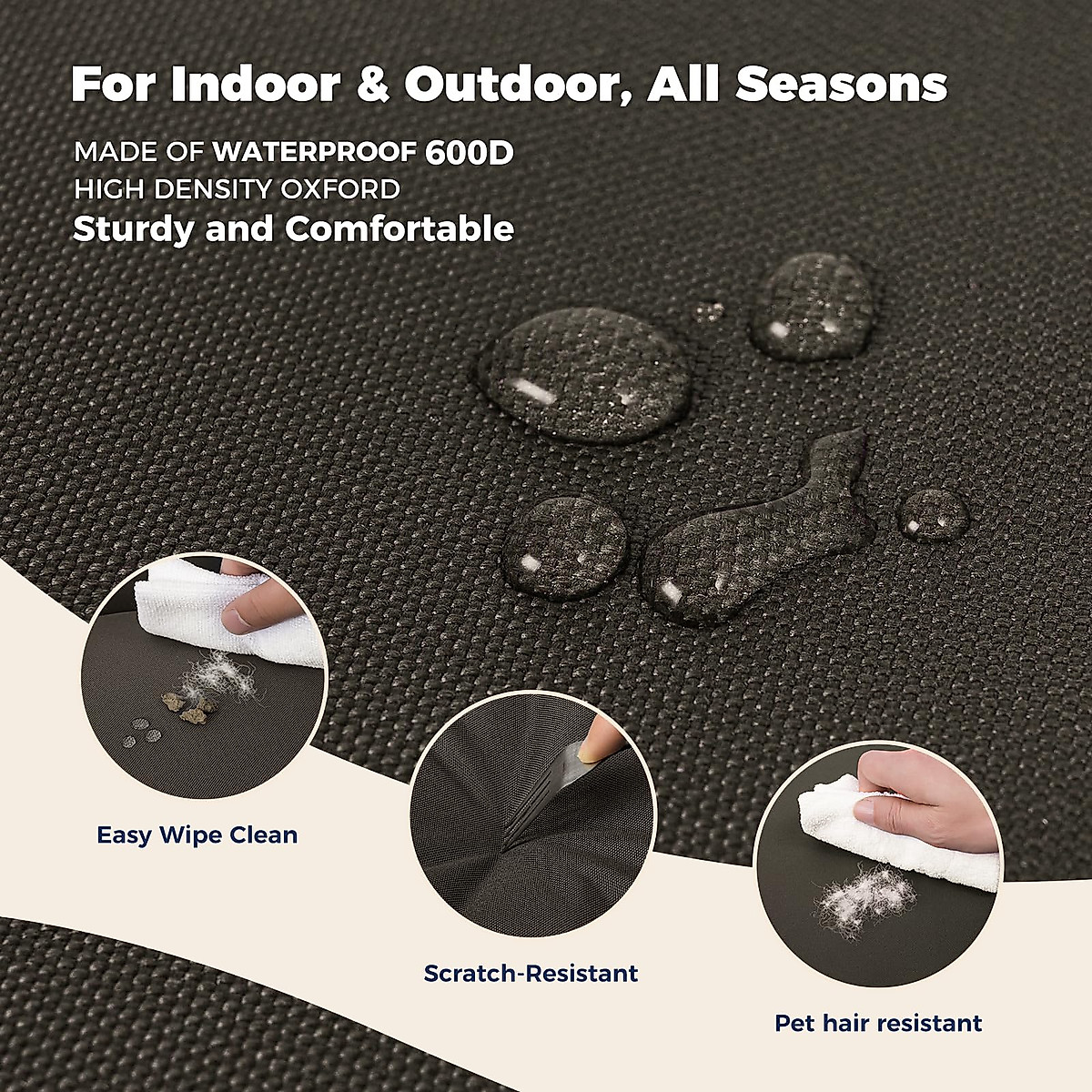 Miguel Outdoor Waterproof Cat Bed with Side, Oxford Durable Dog Bed for Small Dog Easy Clean, All Weather Rectangle Medium Pet Bed Bolster Tough Puppy Bed Scratch Resistant Removable Cover, 25 inches