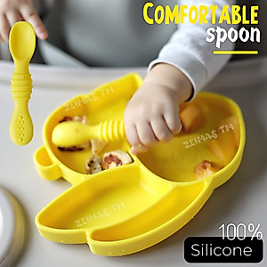 ZEIMAS Silicone Divided Toddler Baby Plates - Portable Non Slip Suction Plates for Children Babies and Kids BPA Free Baby Dinner Plate (Bunny)