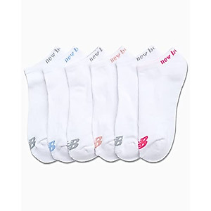New Balance Women's Athletic Socks - Cushion Low Cut Ankle Socks (6 Pack), Size 4-10, White Assorted