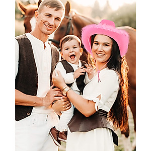 Tarpop 6 Pack Cowboy Hat Boa Cowgirl Hat Felt Cowboy Hat with Feather for Women Girl Western Party Costume Accessories(Pink)