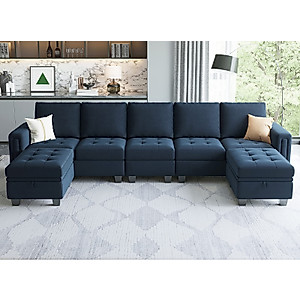 Belffin Velvet Armrest Module for Modular Sectional Sofa Couch Side Armrest for Sectional Modular Couch (Blue, Ottoman Module)