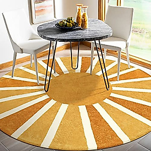 Lahome Boho Round Rugs - 4Ft Washable Non-Slip Small Round Area Rug Throw Soft Sofa Kids Nursery Room Rug Rainbow Sun Print Distressed Round Carpet for Bedroom Entryway Living Room Dining Room