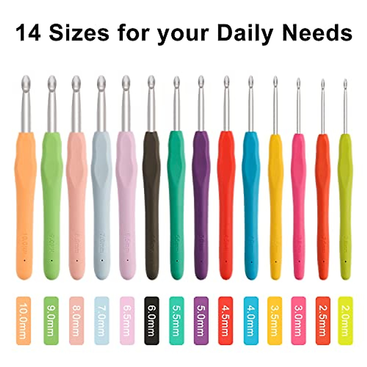 OWill 14 Piece Crochet Hooks Set, Crochet Kits Suitable for Beginners Adults, Soft Grip Crochet Needles with Storage Case, Ergonomic Crochet Hooks Applications for Knitter Enthusiasts