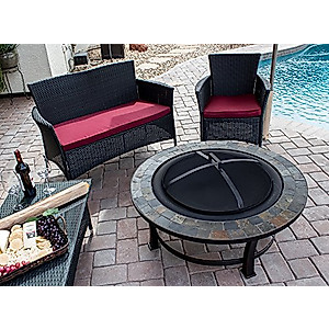 Hiland FT-51216 Burning Fire Pit w/Wood Grate and Domed Mesh Screen Lid, Medium, Stone