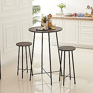 VECELO 3-Piece Table Sets, Round Bistro Pub Furniture and Chairs Set of 2, Counter Height Wood top,Small Spaces Saving for Dining Room Breakfast, Coffee