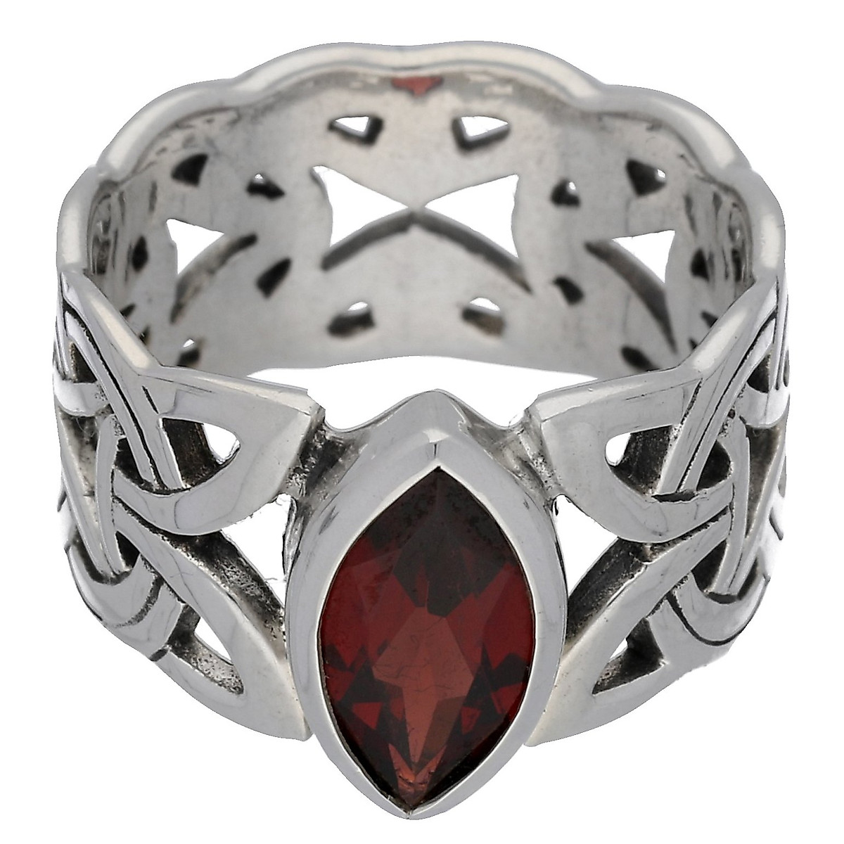 Borre Knot Deep Red Garnet Ellipse Viking Braided Wedding Band Norse Celtic Sterling Silver Ring Size 10(Sizes 4,5,6,7,8,9,10,11,12,13,14,15)