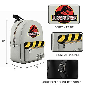 Jurassic Park Dinosaur Movie Logo Caution Tape Grey Mini Backpack