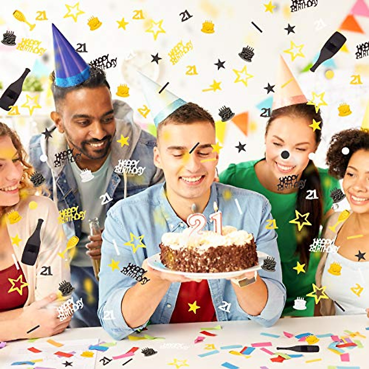 3000 Pieces 21th Birthday Confetti 21 Number Confetti 21th Party Confetti Metallic Foil 21 Table Scatter Confetti Decorations for 21 Birthday Party DIY Arts and Crafting, Gold, Black and Silver