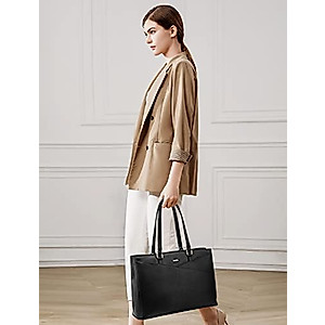 Laptop Tote Bag for Women 15.6 Inch Waterproof Leather Computer Bags Business Office Work Briefcase Black