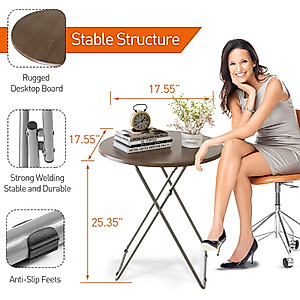 Fleecy day Portable Folding TV Tray Table on Bed & Sofa,TV Dinner Tray with Sturdy MDF,Portable Table with No Assembly Required,Round,17.5 x 17.5 x 26 in(Walnut)