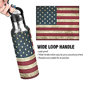 xigua American Flag Water Bottle with Straw Lid Vacuum Insulated Stainless Steel Thermo Flask for Sports Cycling Hiking School Home,20 oz.