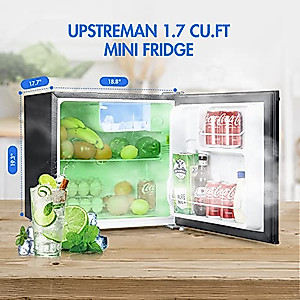 Upstreman 1.7 Cu.ft Mini Fridge with Freezer, Adjustable Thermostat, Energy Saving, Low Noise, Single Door Compact Refrigerator for Dorm, Office, Bedroom, Black-FR17