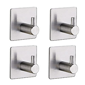 KLEVERISE Adhesive Hooks Heavy Duty Waterproof Stainless Steel Hook Stick on Wall Robe Towel Hooks for Hanging Bathroom Kitchen Home Wall Mount Hooks Square 4 Packs