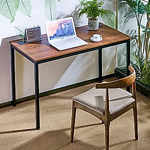 It's_Organized Study Computer Desk 47" Home Office Writing Desk, Modern Simple Style PC Table, Student Study Desk,Easy to Assemble,Black Metal Frame,Oak Black