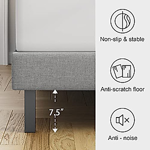 Molblly King Bed Frame Upholstered Platform with Headboard and Strong Wooden Slats,Non-Slip and Noiseless,No Box Spring Needed, Easy Assembly,Light Gray
