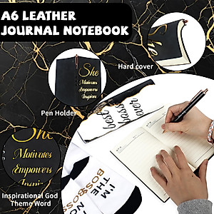 4 PCS Best Boss Lady Gifts Thank You Gifts for Women Includes 20 Oz Black Marble Tumbler Cotton Socks A6 Notepad with Ballpoints, Appreciation Day Boss Day Office Leader Christmas Gift