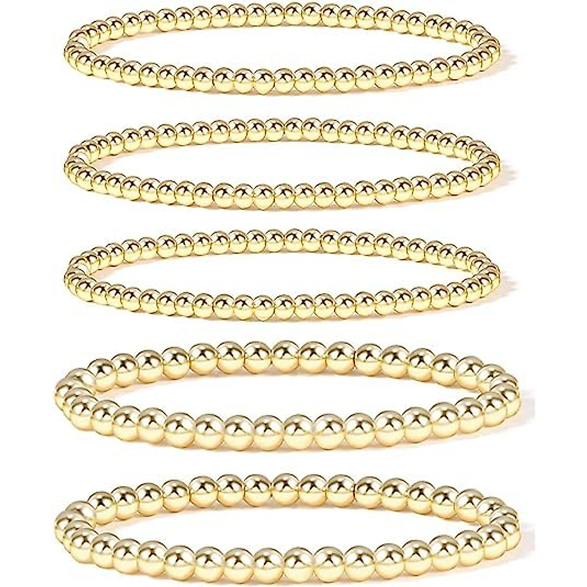 BUREI Gold Bead Bracelets for Women Stackable Gold Bead Bracelet for Women Dainty Elastic Stretch Gold Bracelets for Girls Gift (Gold Bead 5PCS)