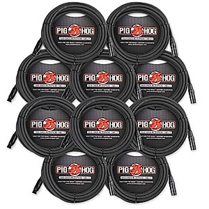 Pig Hog PHM25 25' ft XLR 8mm Tour Grade Mic Cable (10-Pack)