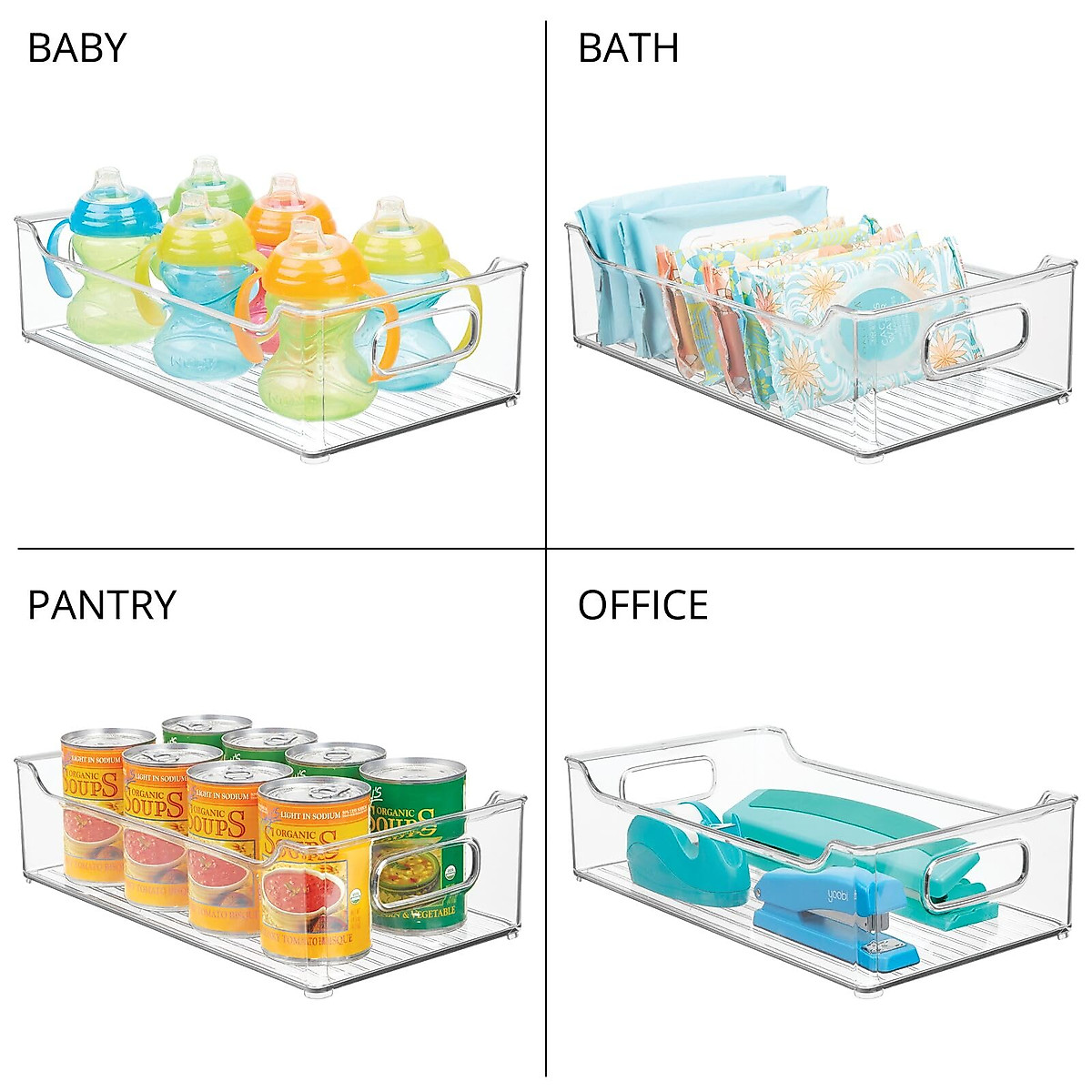 mDesign Wide Plastic Nursery Storage Container Bins with Handles for Organization in Cabinet, Closet or Cubby Shelves - Organizer for Baby Food, Bibs, Formula, and Burp Cloths - 2 Pack - Clear