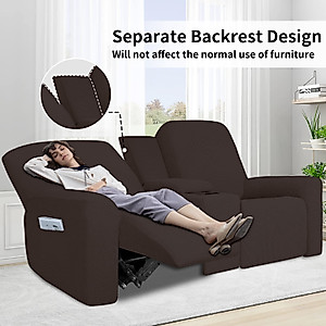 Easy-Going 1 Piece Stretch Reclining Loveseat with Middle Console Slipcover, 2 Seater Loveseat Recliner Cover with Holder and Storage, Recliner Couch Sofa Cover, Furniture Protector Chocolate