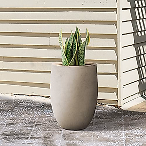 Kante 21.7" H Weathered Concrete Tall Planter, Large Outdoor Indoor Decorative Pot with Drainage Hole and Rubber Plug, Modern Round Taper Style for Home and Garden