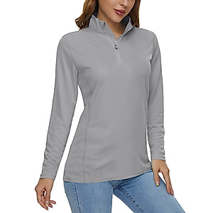 CRYSULLY Women's Classic Long Sleeve Shirts Lightweight Sun Protection Outdoor Running Top Light Grey