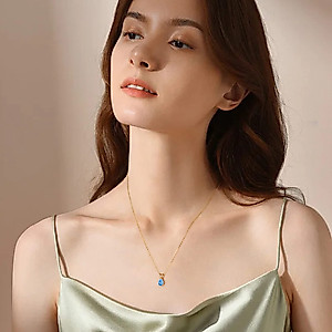 IEFRICH Sterling Silver Necklace for Women - Birthstone Necklace for Women Aquamarine Necklace Silver Necklaces for Teen Girls Birthstone Necklace Aquamarine Jewelry Silver Jewelry for Women Gifts