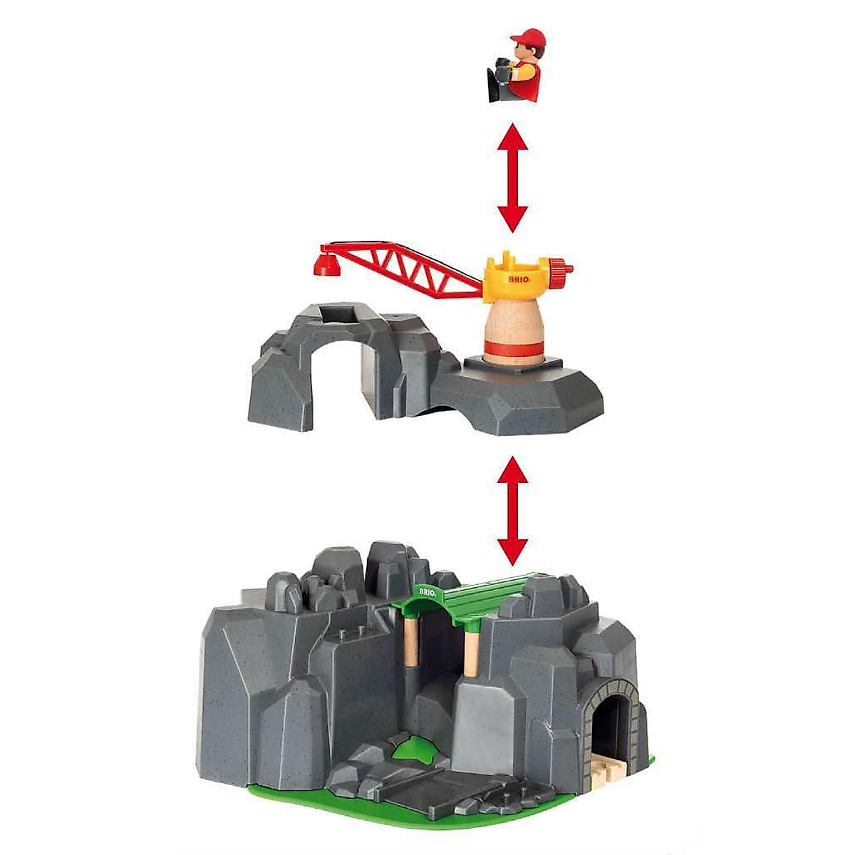 BRIO World - 33889 Crane & Mountain Tunnel | 7 Piece Toy Train Accessory for Kids | Interactive Play | FSC Certified Wood | Perfect for Ages 3 and Up