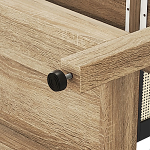 Luoxiao Rattan Console Table Boho Entryway Table - Narrow Long Sofa Table, Hallway Foyer Table, Behind Couch Table with 3 Drawers and Open Storage Shelf for Living Room and Corridor,Wood